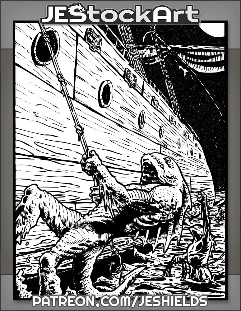 Fantasy - Aquatic Creatures Climbing Ship - IWB | Jeshields.com