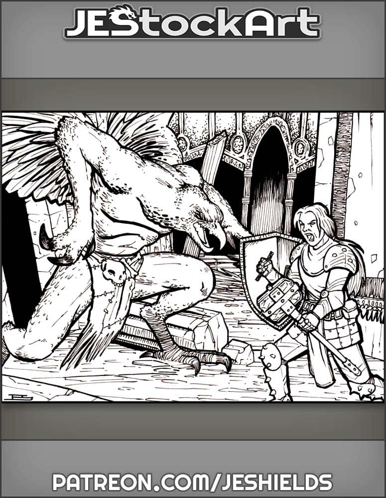 Fantasy - Female Paladin With Crystal Hammer Vs Vulture Demon - IWB ...