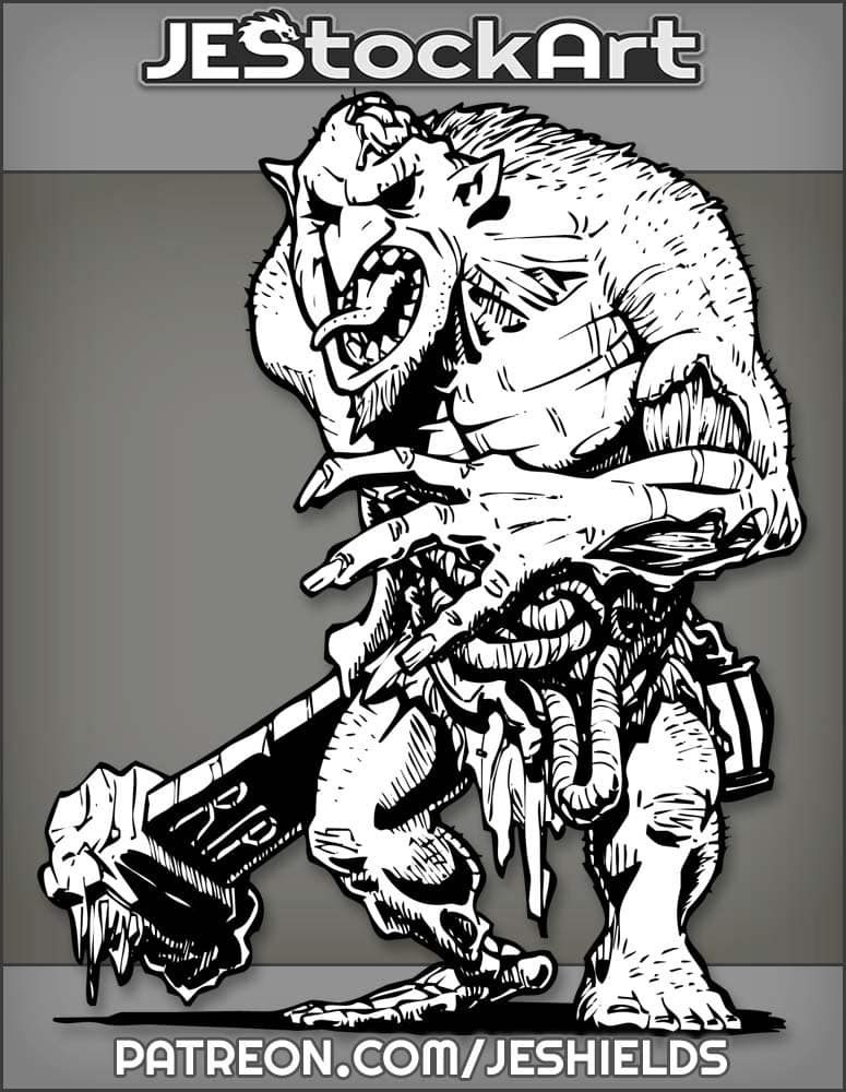 Fantasy - Undead Troll With Guts Hanging Out Wields Tombstone Club ...