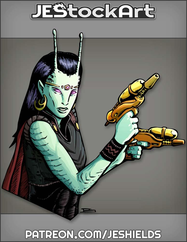 SciFi - Pulp Alien Female Adventurer With Pistols And Antennae - CNB ...