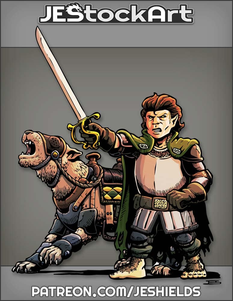 Fantasy - Halfling Warrior Wielding Sabre With Armored Dog Mount - CNB ...