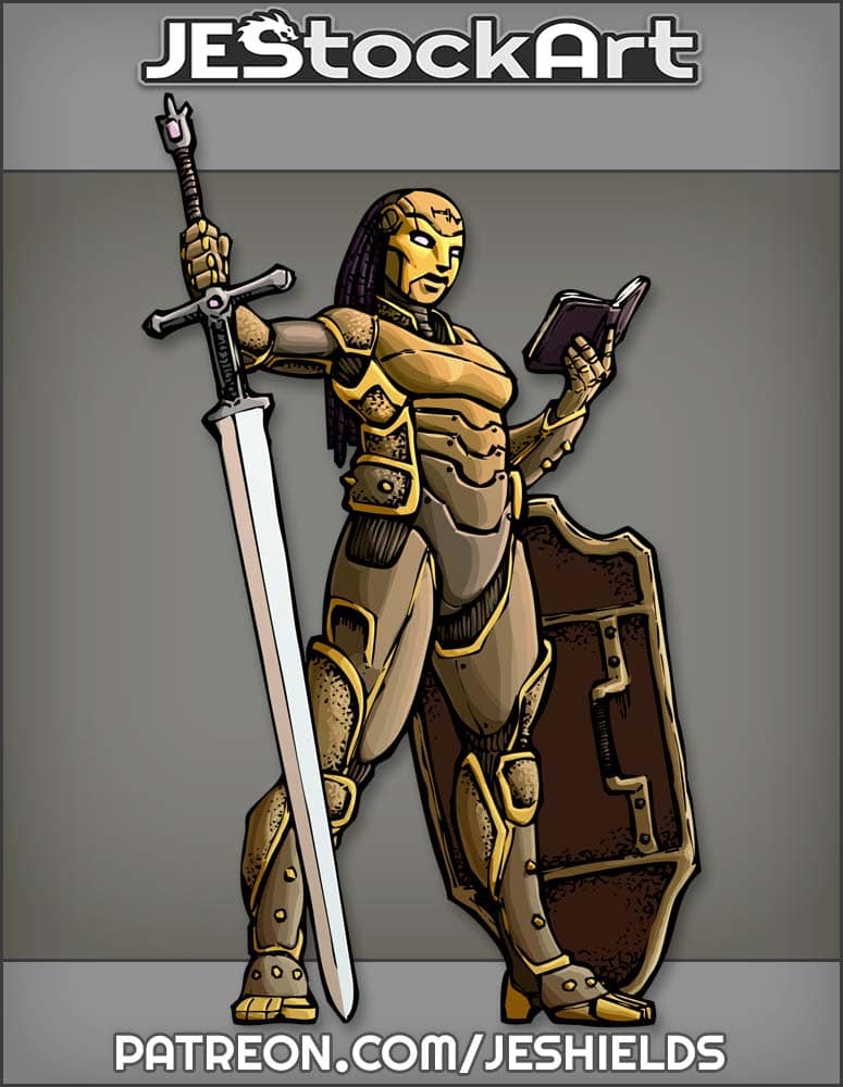 Fantasy - Warforged Female Paladin With Two Handed Sword Reading Book ...