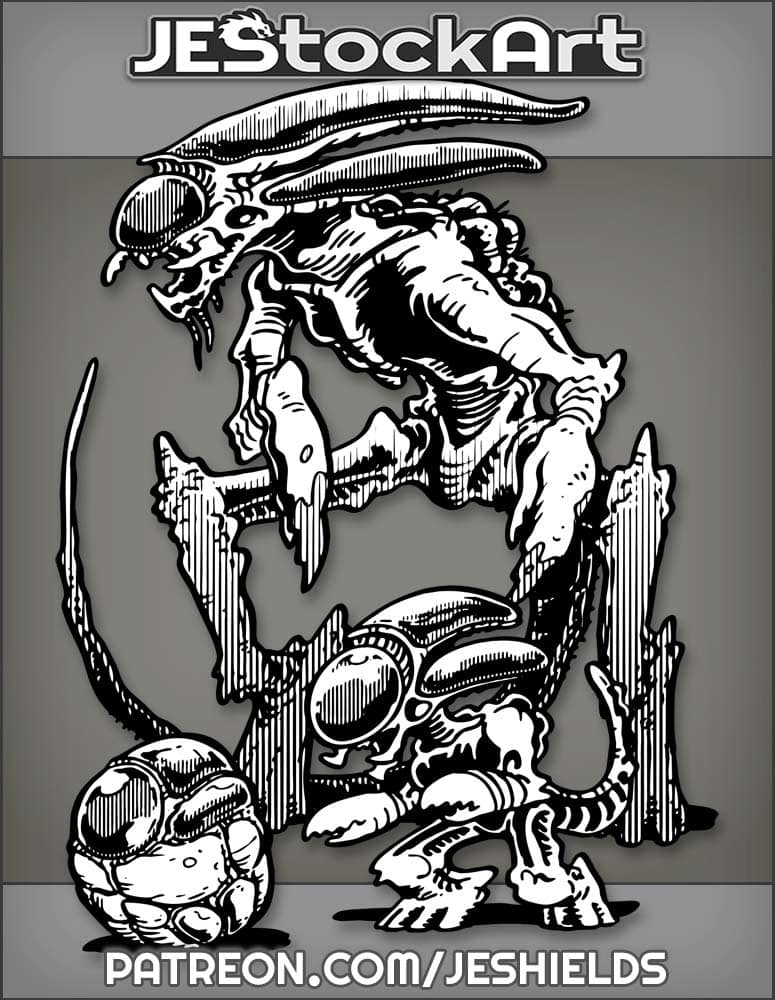 SciFi - Biped Lobster Alien Morph With Egg And Young - INB | Jeshields.com