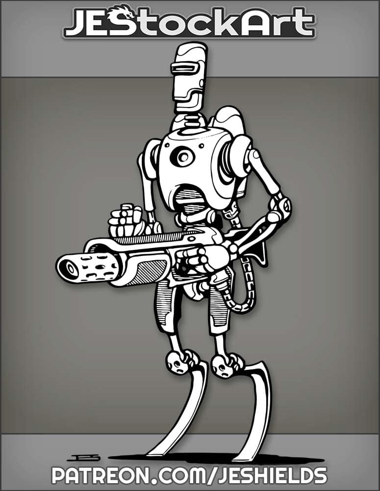 Scifi - Tall Lithe Robot With Rifle Hooked To Jet Pack - INB ...