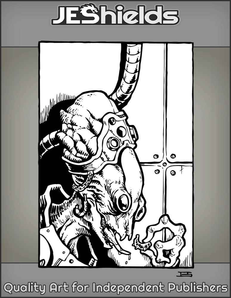 Scifi - Alien with Elongated Cranium Licking Grub - IWB | Jeshields.com