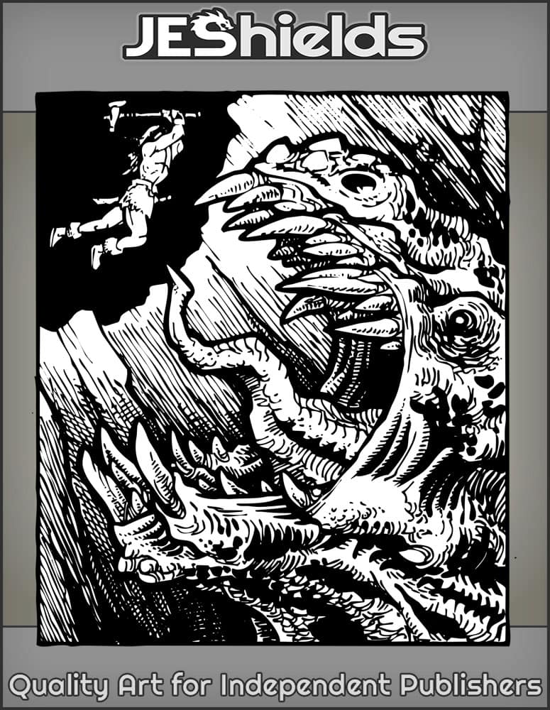 Fantasy - Warrior Leap Attacks Giant Beast - IWB | Jeshields.com