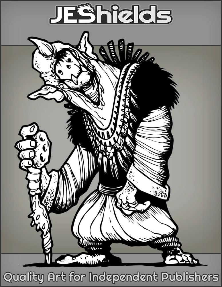Fantasy - Tall Horned Goblin with Staff - INB | Jeshields.com